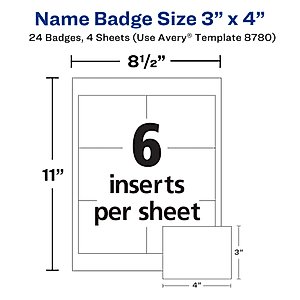 Avery Customizable Name Badges with Magnets, 3" x 4", Clear Name Tag Holders with White Printable Inserts, 24 Magnetic Name Badges (8780)