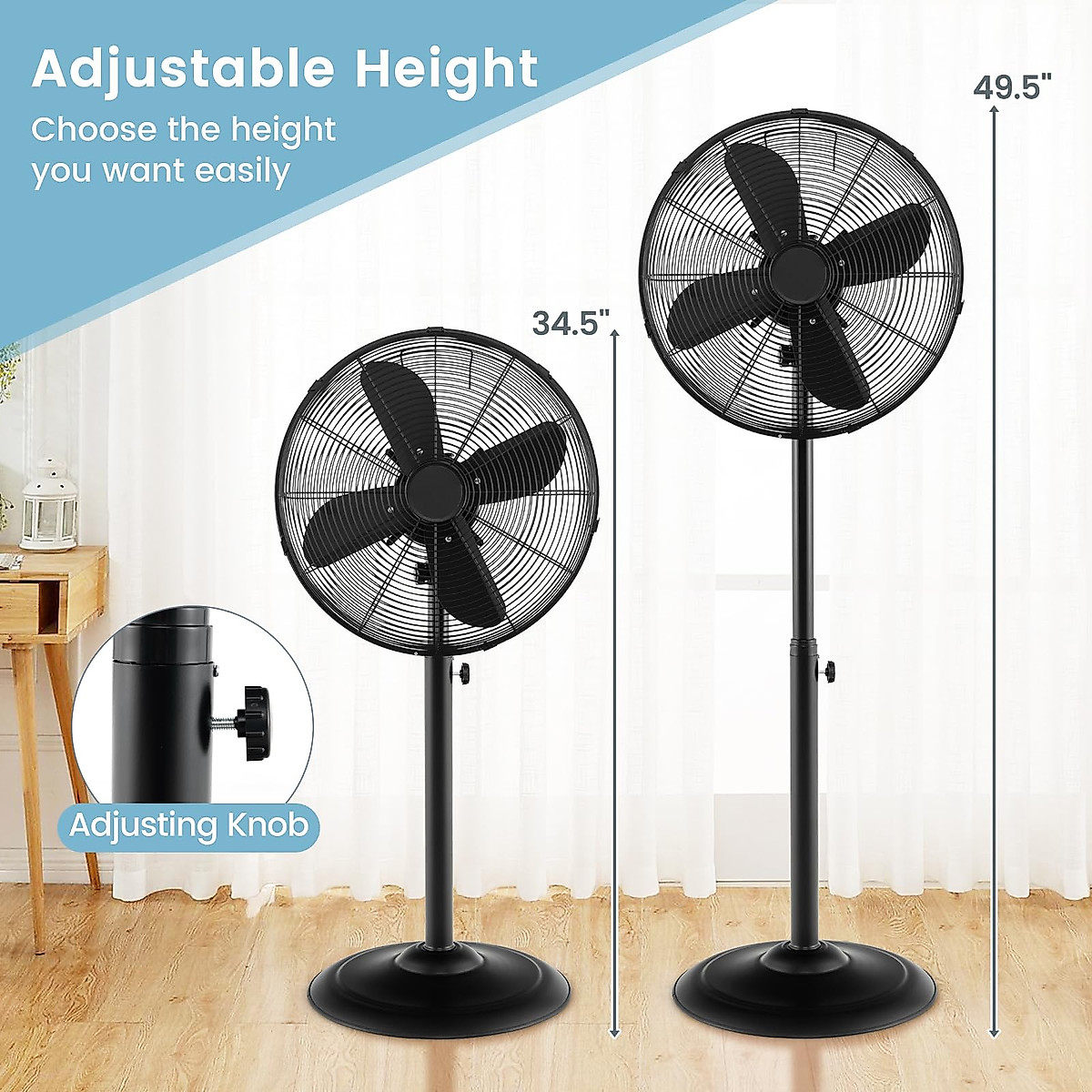 ARLIME Pedestal Fan, 16 Inch Oscillating Fan w/ 3 Speeds & Adjustable Height, 75° Oscillation & 20° Tilt, Heavy Duty Metal Aluminum Blades, Standing Fan for Bedroom, Home Office, Garage (Copper)