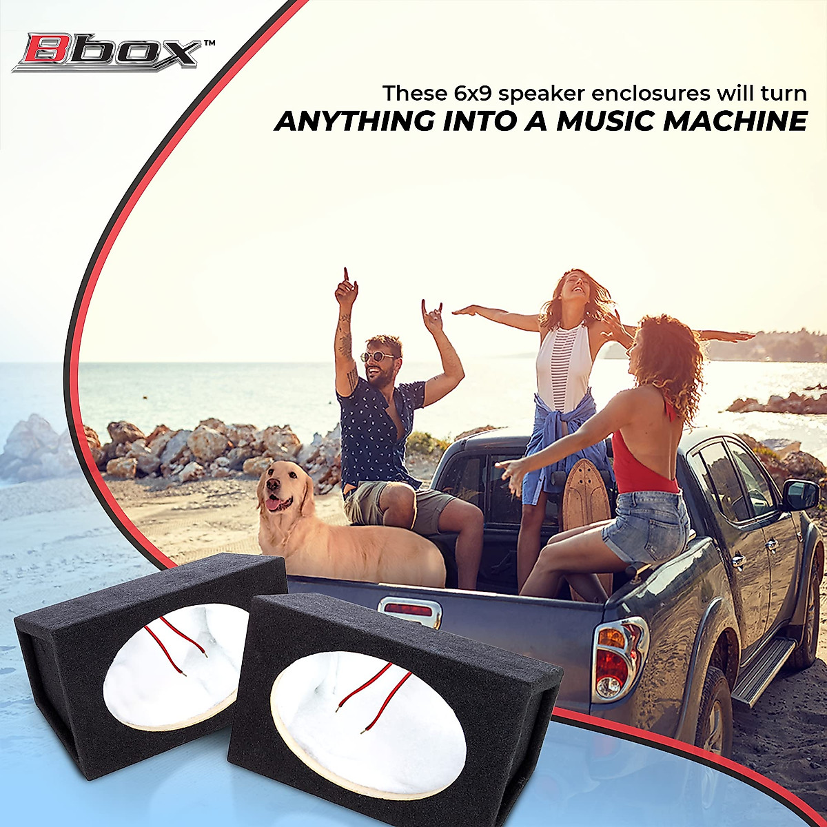 Atrend Bbox Pro Audio Tuned Car Speaker Boxes & Enclosures - 6x9 Speaker Box for Great Sound Quality for Home & Vehicle- Nickel Finish Speaker Terminal w/ 18 Gauge Audio Cables- Set of 2- Charcoal
