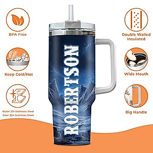 Foxcorner Personalized Wolf 40oz Tumbler with Handle and Straw Gifts for Wolf Lovers, Father's Day Gifts For Men, Dad, Birthday Gift Ideas, Custom Name Insulated Stainless Steel Travel Cup With Lid