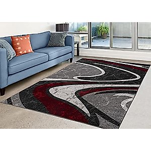Ladole Rugs Innovative Spirals Abstract Pattern Area Rug Living Room Bedroom Entrance Hallway Carpet in Red Grey Black 5x8 (5'3" x 7'6" 160cm x 230cm) 5x7 8x10 9x12 2x10 4x6 feet