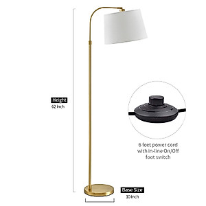 Oneach Modern Floor Lamp for Living Rooms LED Contemporary Arc Standing Lamps for Bedrooms Accent Tall Pole Gold Light for Reading with Hanging Lamp Shade Antique Brass
