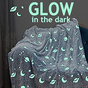 QH Space & Rocket Pattern Glow in The Dark Throw Blanket Luminous Unicorns Blanket-Fun, Cozy Fleece Throw Blanket Made for Great Gifts 60in x 50in