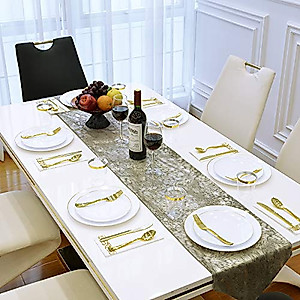 Vplus 175 Count Gold and White Plastic Plates Sets, Disposable Dinnerware Sets for Wedding Party