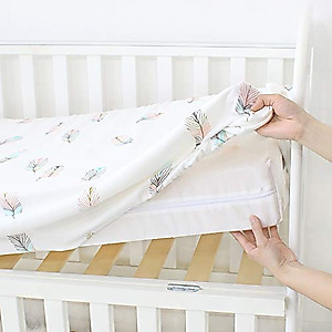 LifeTree Soft Fitted Crib Sheet - Feather Print Premium Cotton Unisex Toddler Bed Sheets for Baby Girls or Baby Boys - Fits Standard Crib Mattress