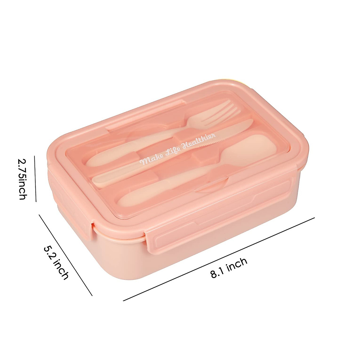 TACGEA Bento Box for Kids and Adults, Lunch Box 37oz Food Storage Container with Fork & Spoon, Knife, BPA Free, Microwave, Dishwasher Freezer Safe (Pink)