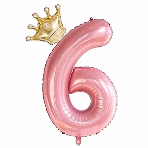 40Inch Pink Crown Number 6 Balloons Set, 6th Birthday Balloons for Girls, Childrens 6th Birthday Party Decorations. (6)