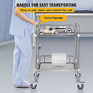 Lesolar Lab Rolling Cart 2 Layer Medical Utility Cart with 360° Rotate Wheels Mobile Clinic Cart Laboratory Equipment Rolling Cart 24''Lx16''Wx34''H (2 Layer)