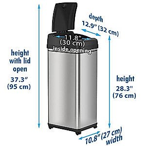iTouchless Locking Lid 13 Gallon Sensor Kitchen Trash Can with AbsorbX Odor Filter & Wheels, Stainless Steel Mess-Free Garbage Bin, Powered by Batteries (not Included) or AC Adapter (Sold Separately)