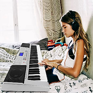 MUSTAR 61 Key Piano Keyboard, MEKS-400 Electric Piano Keyboard with Lighted Up Keys, Learning Keyboards Piano for Beginners, Piano Stand, LCD Screen, Headphones, Microphone, Kids Birthday Gifts