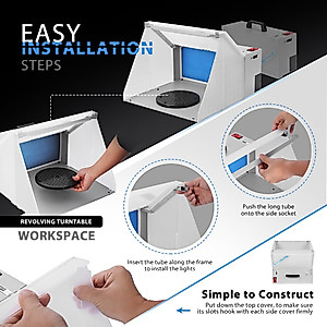 VIVOHOME Portable Airbrush Paint Spray Booth Kit with 3 LED Lights Turn Table and Filter Hose for Model Cake Craft Nail Toy Part