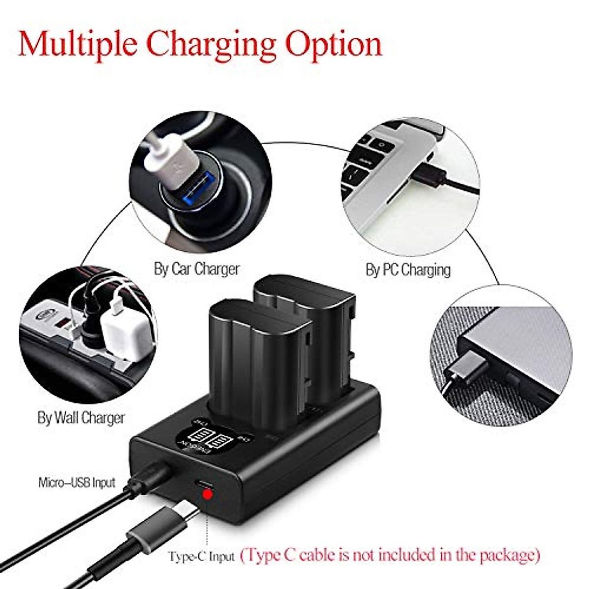 ENEGON EN-EL15 /EL15a/EL15b/EL15c Replacement Battery (2 Pack) and Smart LED Dual Charger Kit for Nikon Z6, Z7,D7500 D7000, D7100, D7200 D500, D600, D610, D750,D780 D800, D810,D850 Digital Cameras