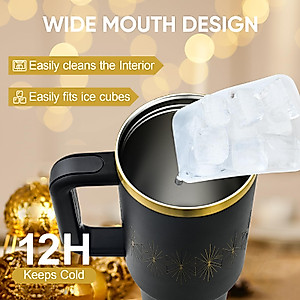 KEWIXY 40 oz Tumbler With Handle and Straw, Gloss Insulated Travel Tumbler, Fits in Cup Holder, Travel Coffee Mug with Lid, Included Leak Proof Straw Cover -Art Lines