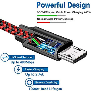Android Charger Cord,Micro USB Cable Braided Fast Charging Cord Compatible with Kindle Fire HD 7 8 10 Tablet Moto E4 E5 G4 G5 G6 Play Samsung Galaxy J7 S7 J3 S6 Edge Note 5 4 LG G3 G4 V10 K20 K30 6ft