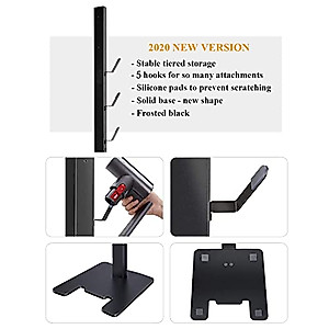 XIGOO Storage Stand Docking Station Compatible with Dyson V15 V11 V10 V8 V7 Vacuum Cleaners (Metal Bracket Black with 5 Hooks, Set of 2)