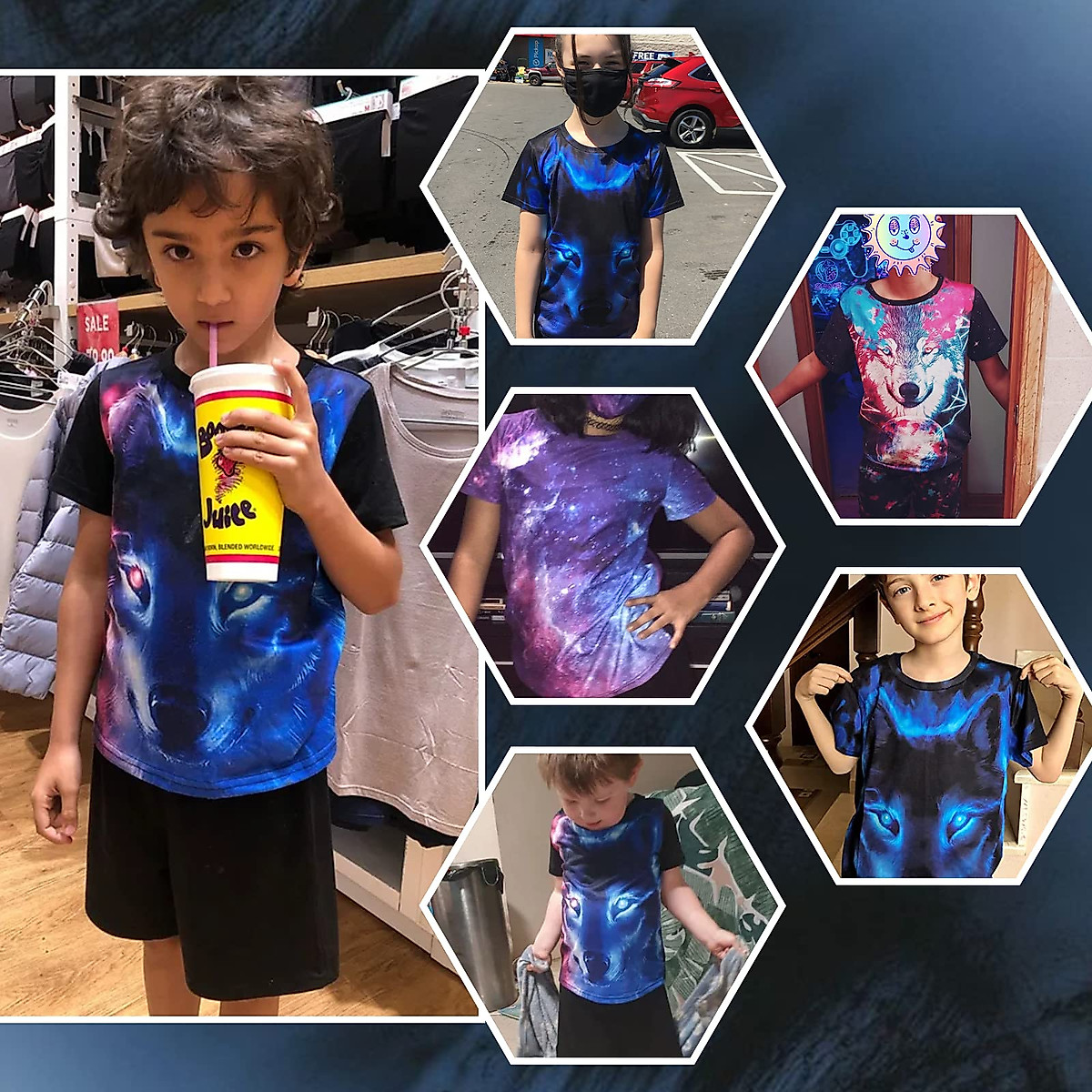 PATPAT Boys Shirt Short Sleeve Novetly 3D Graphic Print Wolf Cool Tee Top Size 10-11Years