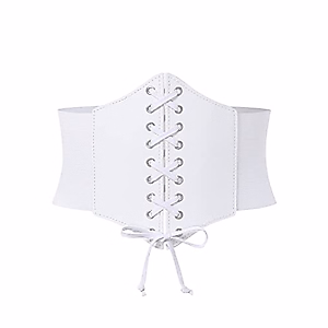 KOJOOIN Women's Corset Waist Belt Leather Underbust Corset Belt for Dresses White 2XL