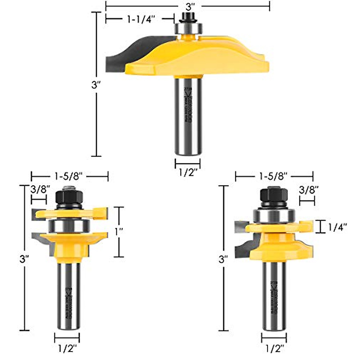 KOWOOD Ogee 3 Bit Raised Panel Cabinet Door Router Bit Set 1/2-Inch Shank