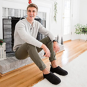 Snug Leaves Men's Wool Felt Slippers Comfy Warm Winter House Shoes with Elastic Gores Dark Gray, 9-10 US