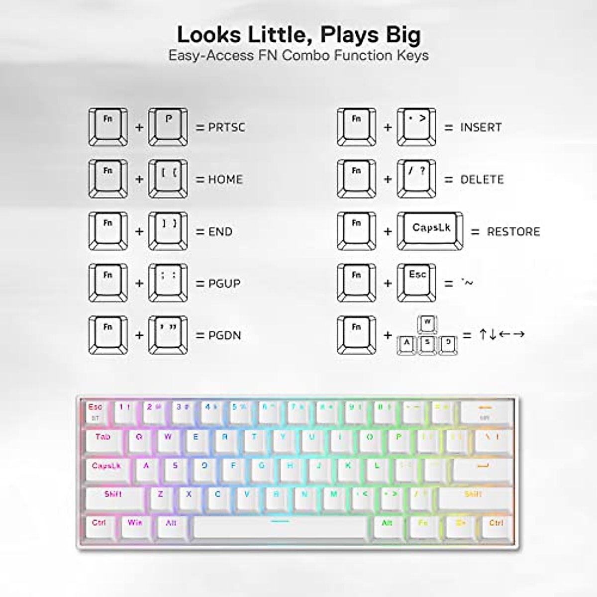 Redragon K530 Pro Draconic 60% Wireless RGB Mechanical Keyboard, BT/2.4Ghz/Wired 3-Mode 61 Keys Compact Gaming Keyboard w/Hot-Swap Socket, Free-Mod Plate Mounted PCB & Clicky Blue Switch