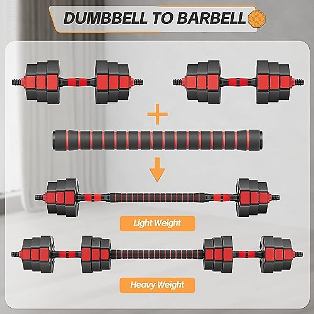 BIERDORF Professional Grade Adjustable Weights Dumbbells Set of 2 Weight Set for Home Gym 3 In 1 Used as Barbell, Dumbbell, Push up Bars 40LB Free Weights Dumbbells Set for Women and Men
