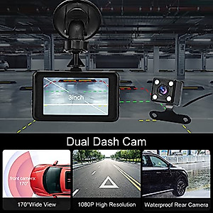 Lychee Dual Dashcam Driving Record Front and Rear 1080P with 3 Inch LCD 120° Loop Recording Night Vision G-Sensor