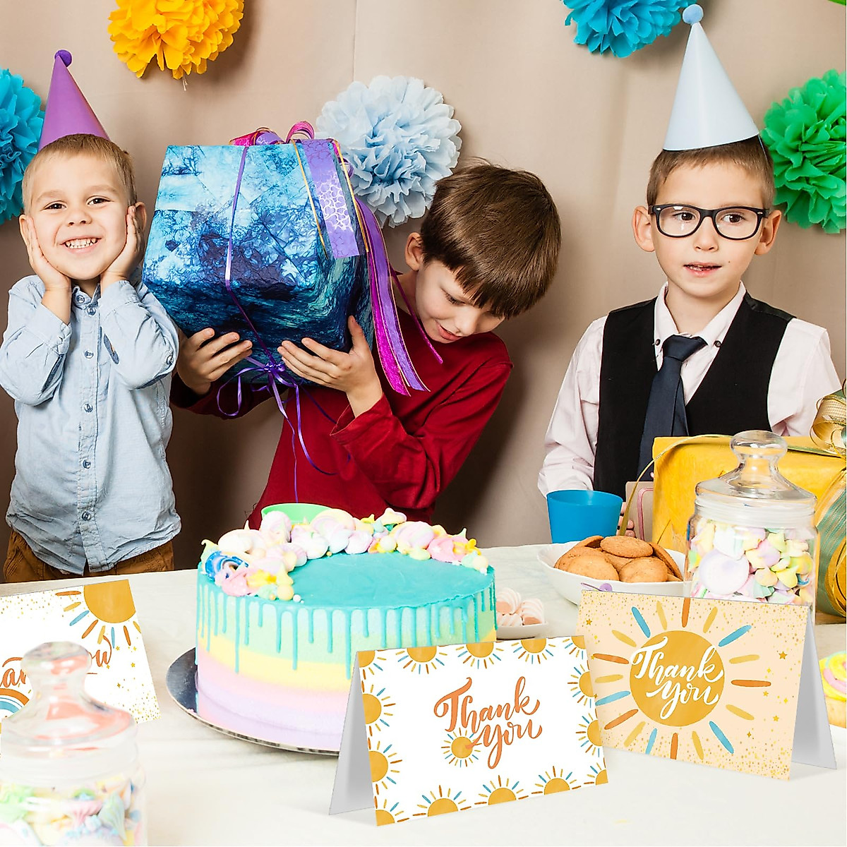 Whaline 30 Packs Boho Sun Thank You Cards Retro Sunshine Greeting Cards with Envelopes and Stickers Here Comes the Son Blank Note Cards for Baby Shower Birthday Party Supplies