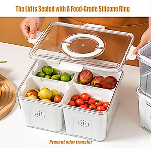 Fruit Storage Containers for Fridge with Airtight Lid & Handle - Refrigerator Food Storage Containers with 4 Removable Colanders, Vegetable Berry Keep Fresh Containers | BPA-Free(Grey)