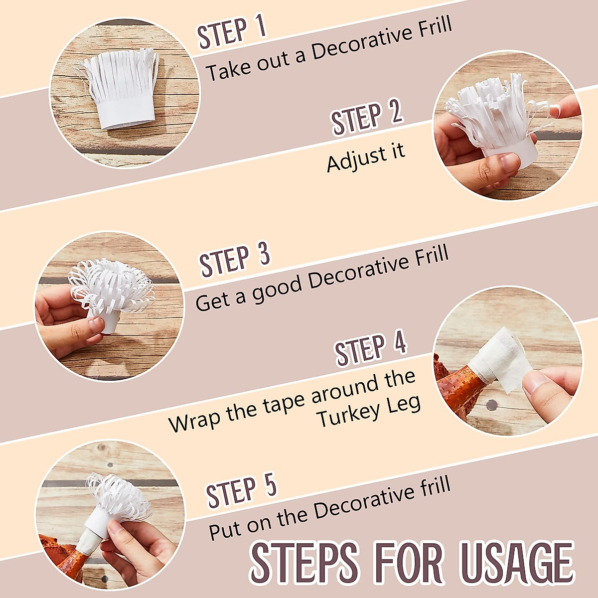 12 Pcs Paper Frills Decorative Holders for Turkey Legs Chops White Paper Pork Lamb Chop Frills Decorative Small Chicken Leg Holders, 2 Sizes