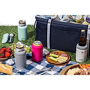 Ello Stainless Steel Can Koozie | Inuslated Can Cooler Keeps 12oz, 16oz, Slim Cans, and Glass Bottles Cold | Metal Drink Holder Perfect for Beer, Soda, and Hard Seltzer, White Marble