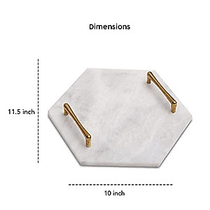 STONES N CRAFTS White Marble Bathroom Organizer, Also Used as Marble Serving Tray, Jewelry Dish Tray, Kitchen Island Décor with Brass Bent Handles, Unique Housewarming Gift for New Apartment