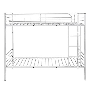 Twin Over Twin Metal Bunk Bed with Ladder and Safety Guard Rail,Heavy Duty Bunk Beds with Metal Slats for Kids Teens Adults, No Box Spring Required/Space-Saving/Noise Free/Easy Assembly (White)