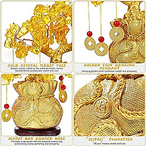 Feng Shui Citrine Quartz Crystal Money Tree Bonsai Style Decoration for Luck and Wealth (Purse)