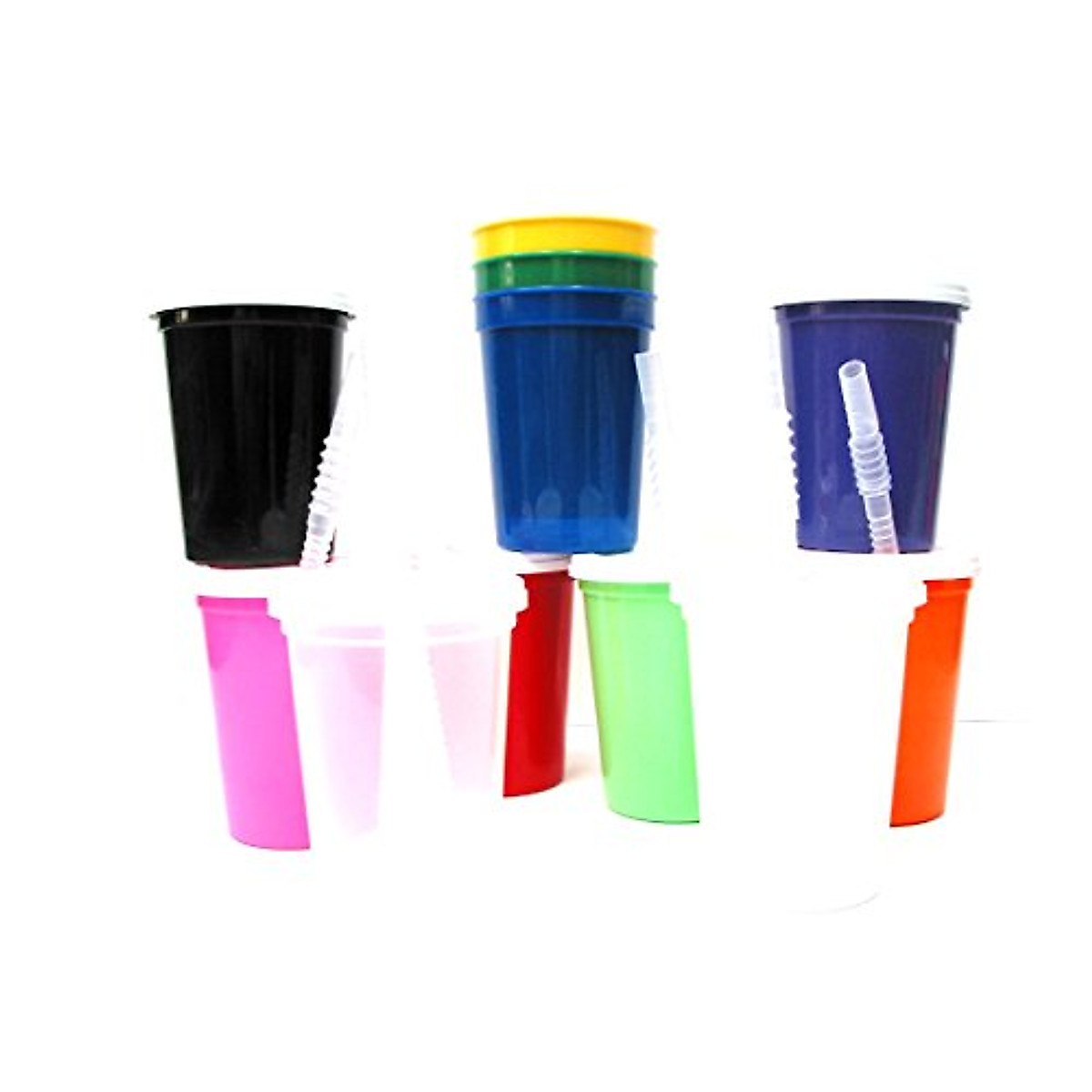 Talisman, Small Plastic Drinking Glasses, Lids and Straws, 12 Ounce, 12 Pack, Mix Colors