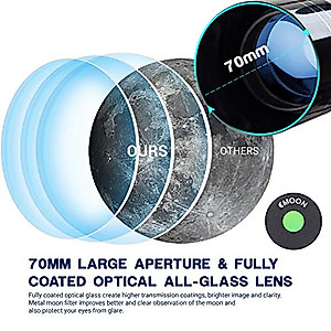ESSLNB Telescope for Kids, 70mm Aperture Refractor Telescopes (15X-180X) for Astronomy Beginners, Portable Travel Telescope with Phone Adapter & Adjustable Tripod-Astronomy Gifts for Kids