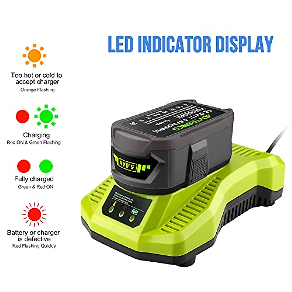 ADVTRONICS P117 P118 Dual Chemistry Charger Compatible with Ryobi 12V-18V One+ NiCd NiMh Lithium Battery P100 P101 P102 P103 P105 P107 P108 P200 1400670