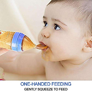 Baby Mate 2 PCS Silicone Baby Food Dispensing Spoon (Blue, 4oz/120ml, Ideal for 4 Months+ Babies) - Squeeze Feeder with Spoon - Spoon Bottle for Baby - Baby Spoon Feeder Bottle Baby Solid Food Feeder