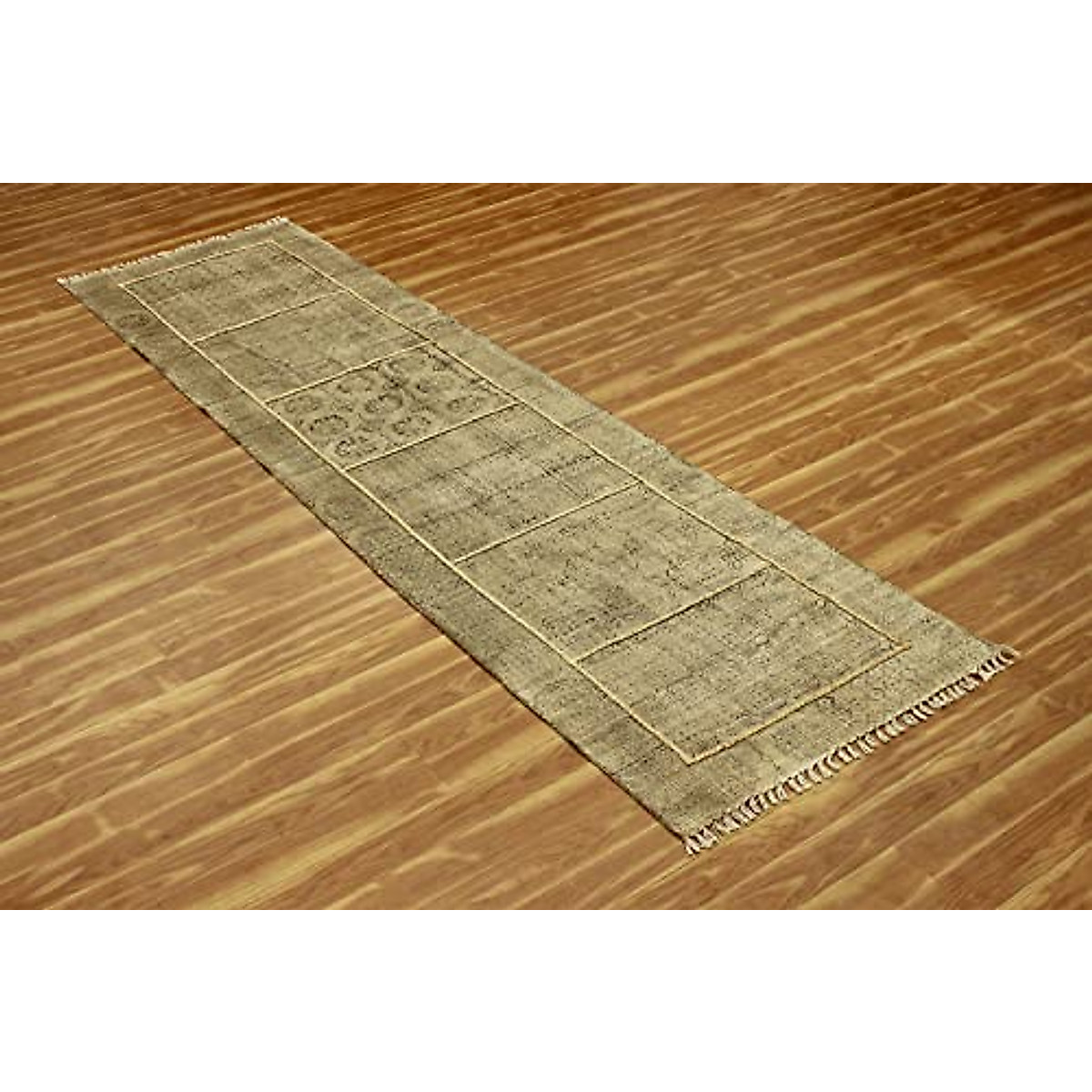 Casavani Hand Made Cotton Dhurrie Abstract Brown Tassel Rug Easy Care Washable Rugs for Doormat Entryway Living Room Bedroom Hallway Balcony 3x20 Feet Runner