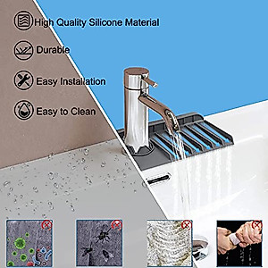 Actoridae Sink Faucet Mat sink drip catcher behind faucet 2mm Thick Stable Flat Suit for Kitchen Bathroom 2.5" Single Sink Grey updated Angle Design