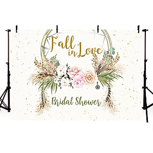 ABLIN 10x7ft Fall in Love Backdrop Boho Bridal Shower Decorations Pampas Grass Dreamcatcher Photography Background Bride to Be Engagement Bachelorette Party Decorations Props