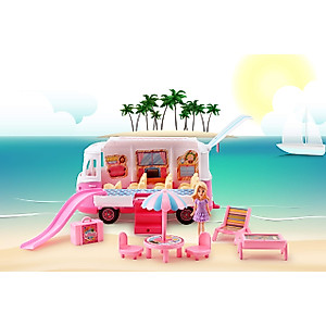 Vokodo Picnic Adventure Van With Doll Figurine Includes Slide Patio Furniture And Wardrobe Kids Pretend Play Party Bus Cooking Truck Kitchen Vogue Toy Fashion Car Vehicle Great Gift For Girls Children