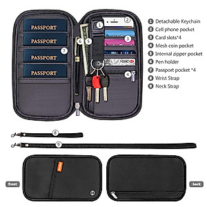 RFID Family Passport Wallet Holder Waterproof, Travel Document Organizer Credit Card Clutch Bag for Men Women