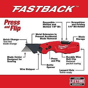 Generic For Milwaukee 48-22-1505 FASTBACK 6 in 1 Folding Utility Knife w/Clip