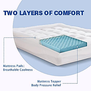 SINWEEK Dual Layer 4 Inch Memory Foam Mattress Topper, Queen Size, 2 Inch Gel Memory Foam Plus 2 Inch Extra Thick Pillowtop Cover, Pressure Relieve Soft Mattress Pad