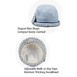 CACUSS Women's Foldable Floral Bucket Hat Rolled Brim with Bowknot Blue