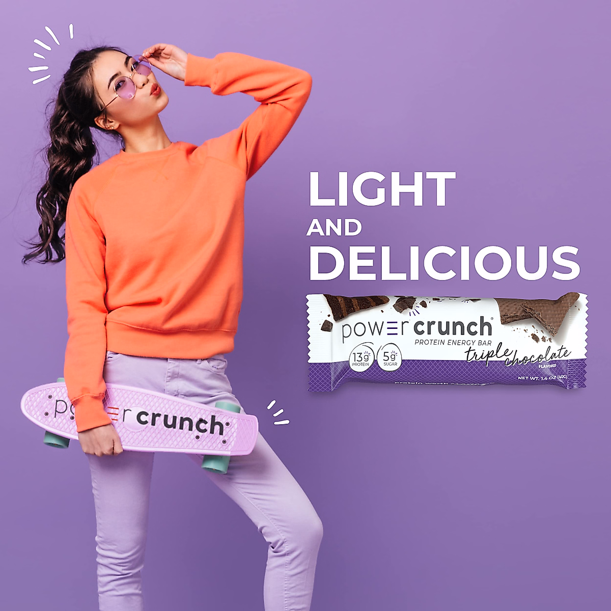 Power Crunch Protein Wafer Bars, High Protein Snacks with Delicious Taste, Triple Chocolate, 1.4 Ounce (12 Count)