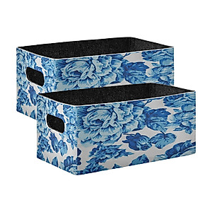 Kcldeci Heritage Floral Fabric Tablecloth Storage Baskets for Shelves Storage Bins Storage Boxes Decorative for Living Room Office Bedroom Clothes Toys 2-Pack