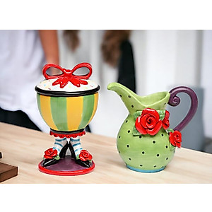 ATD 5.38 Inch Yellow and Green Sugar Bowl on Shoes and Green Creamer Set