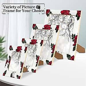 POFATO Red Rose Art Pattern 5x7 Picture Frame Wood Photo Frame for Tabletop Display Wall Mount Picture Frame Display 5 x 7 Inch Photo Wall Decor Home Gift Frames
