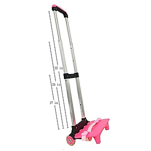 Backpack Hand Truck Wheeled Cart Trolley Hand Aluminium Alloy Folding Trolley Cart for Schoolbag/Backpack (Pink with Two Wheels)